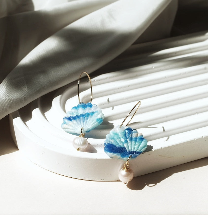 Larimar Seashell Hoops – Made Of Clay